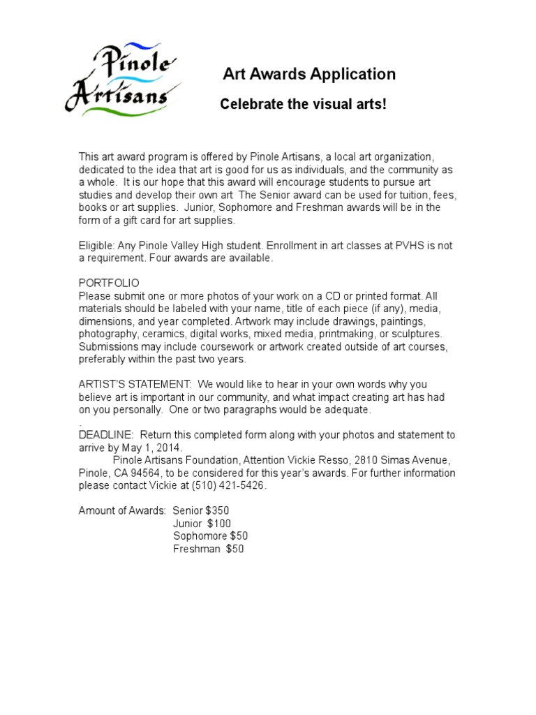 Art Awards Application | PDF | Photograph | Students