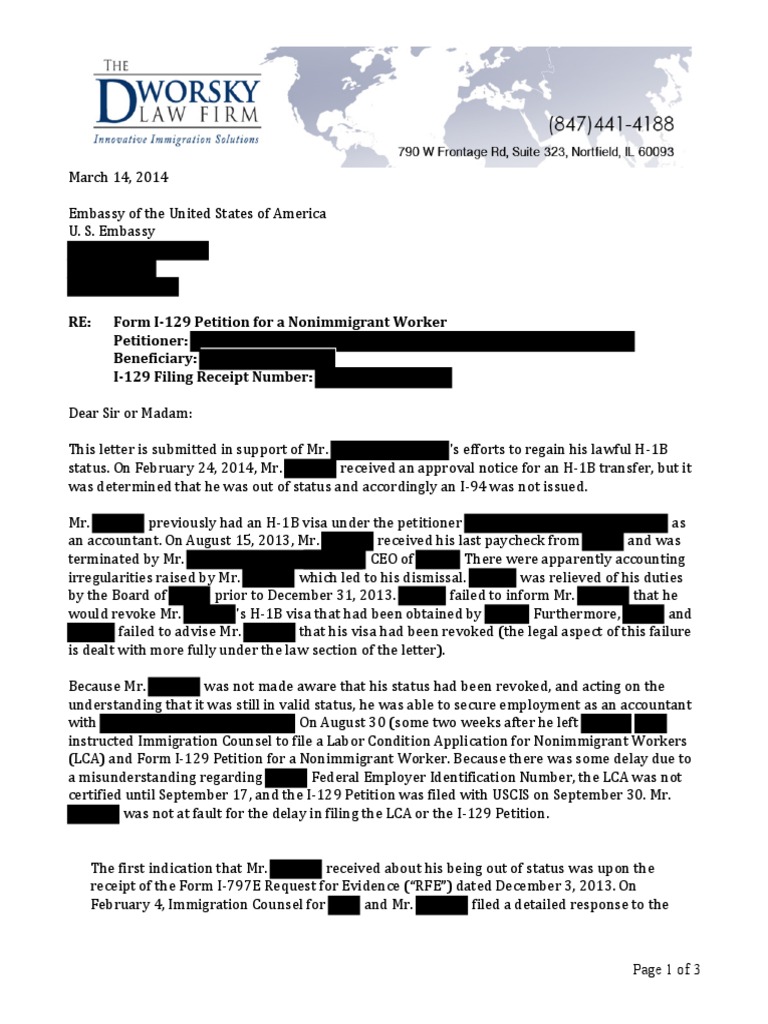 H-1B Visa Status Support Letter | PDF | Public Law | Government