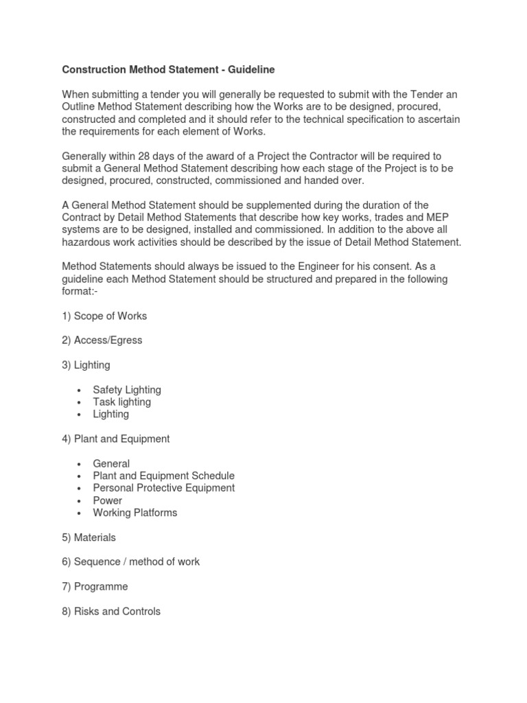 Construction Method Statement | PDF | General Contractor | Procurement