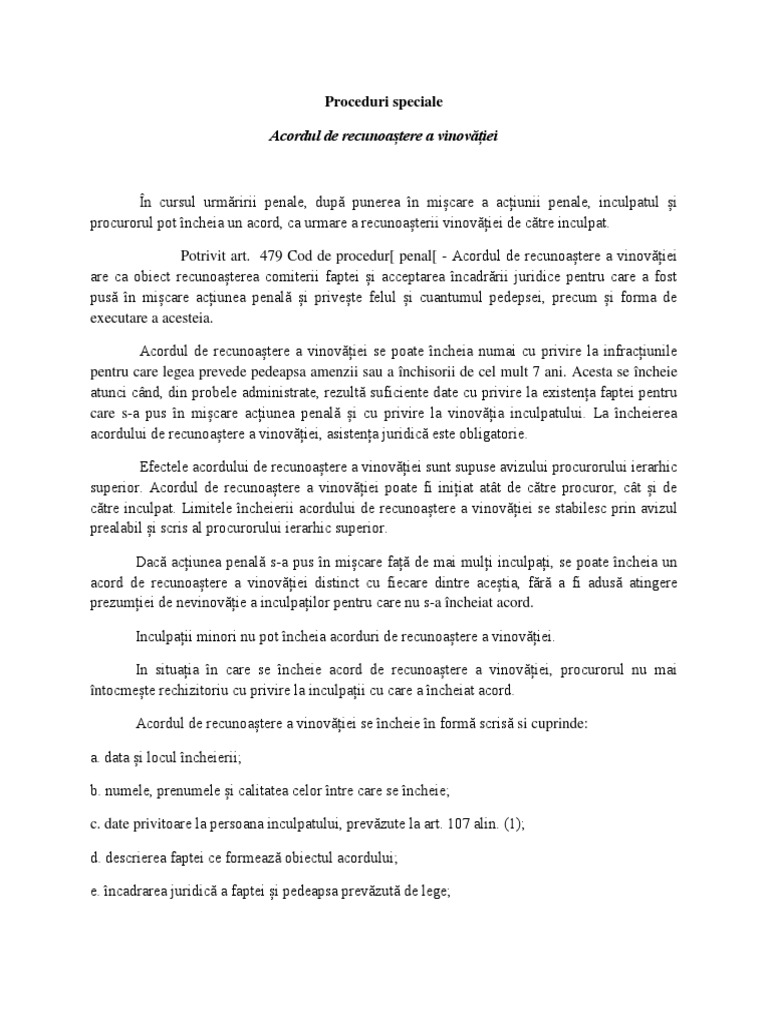 Acordul de Recunoastere A Vinovatiei | PDF