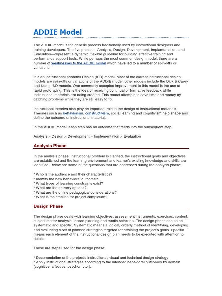 An Overview of the ADDIE Instructional Design Model: Its Phases ...