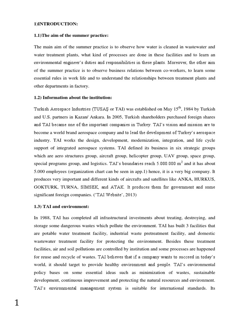 Enve 300 Staj Raporu-Summer Practice Report | PDF | Alkalinity | Sewage Treatment