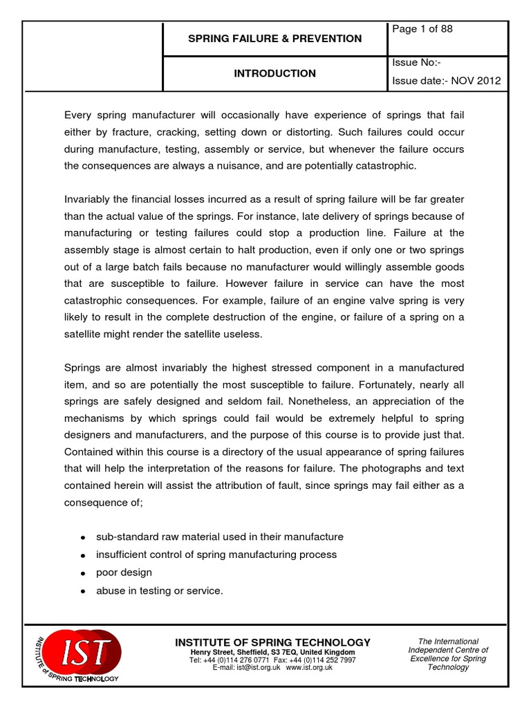 Spring Failure & Prevention: Tel: +44 (0) 114 276 0771 Fax: +44 (0) 114 ...