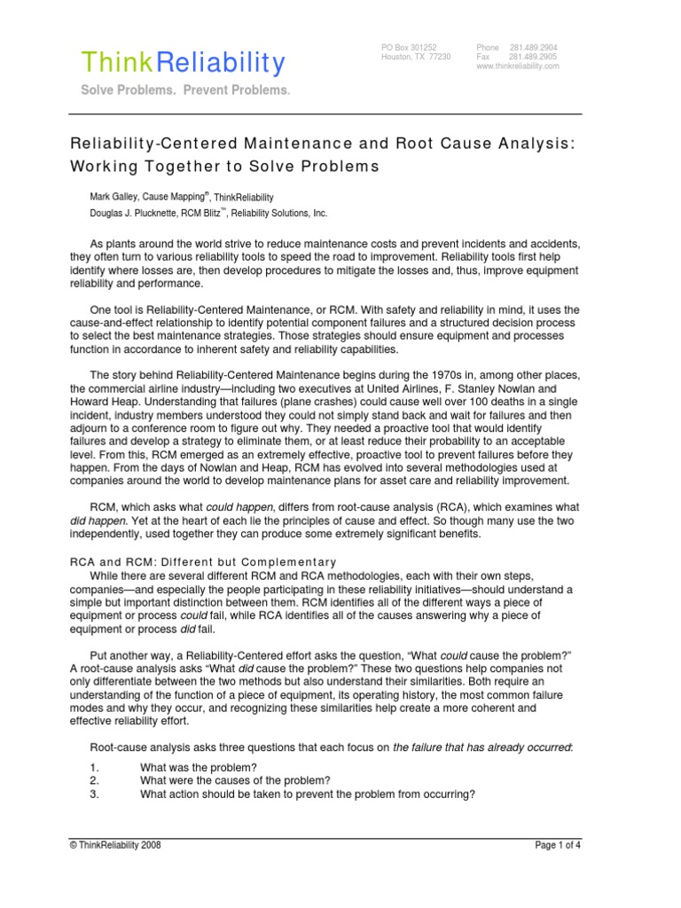 Root Cause Analysis Article Rca RCM PDF | PDF | Reliability Engineering ...