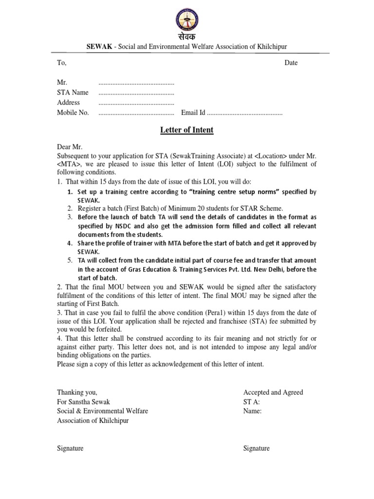 Lsod Lsod Lsod Lsod: Letter of Intent | PDF