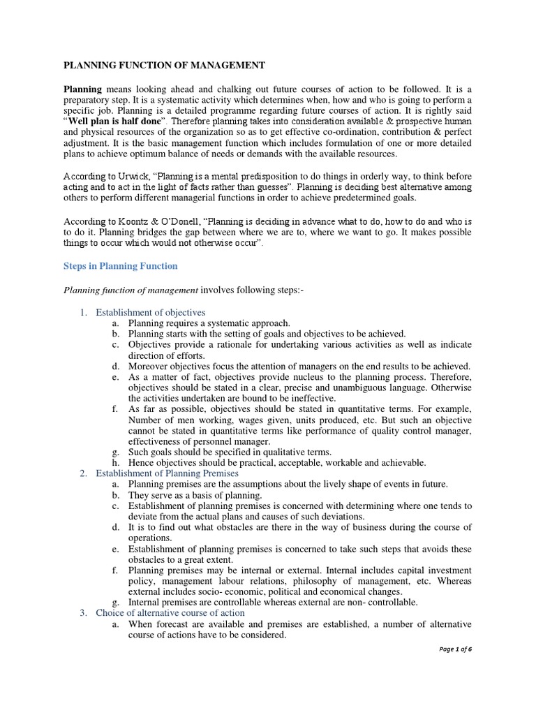 Planning Function in Management | PDF | Goal | Employment