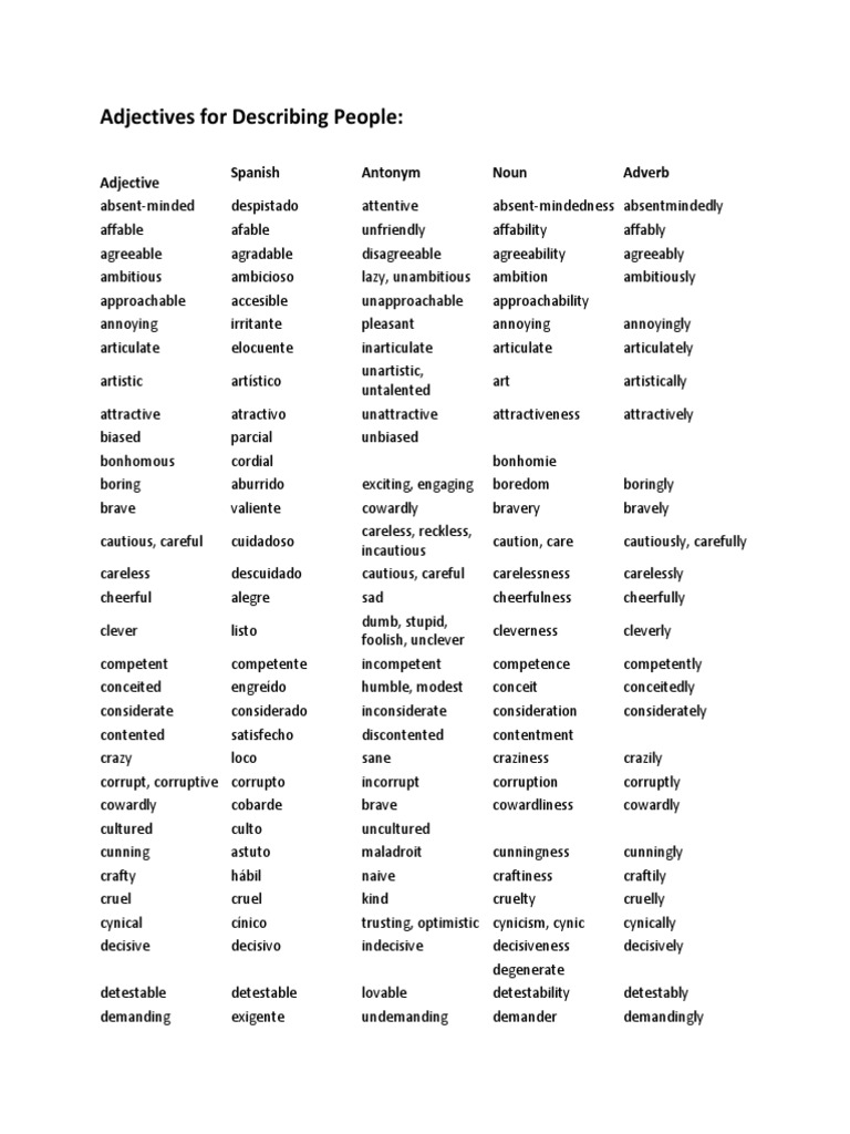 Adjectives for Describing People | PDF | Stereotypes | Prejudice And ...