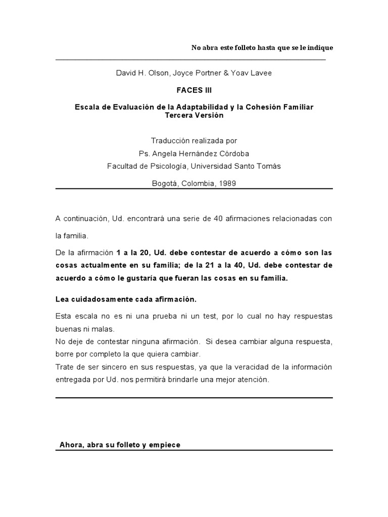 Cuestionario FACES III de Adaptabilidad Familiar | PDF