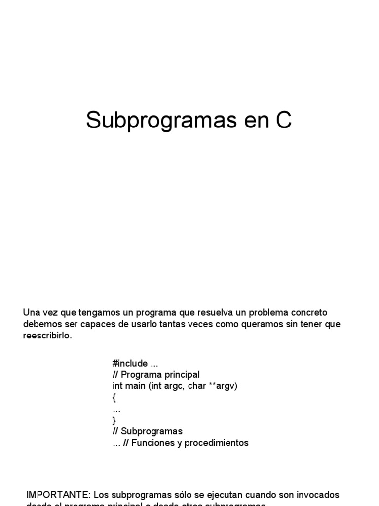 Subprogramas en C: Funciones y Procedimientos | PDF | Puntero (Programación de computadora ...