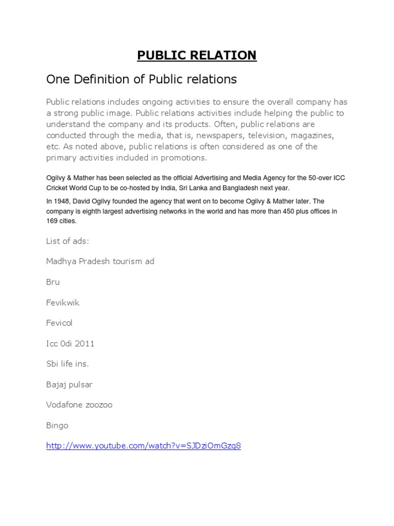 One Definition of Public Relations | PDF