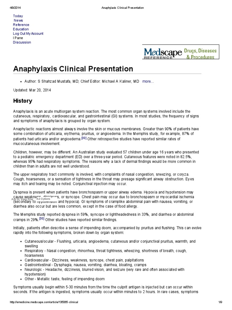 Anaphylaxis Clinical Presentation | PDF | Allergy | Doctor Of Medicine