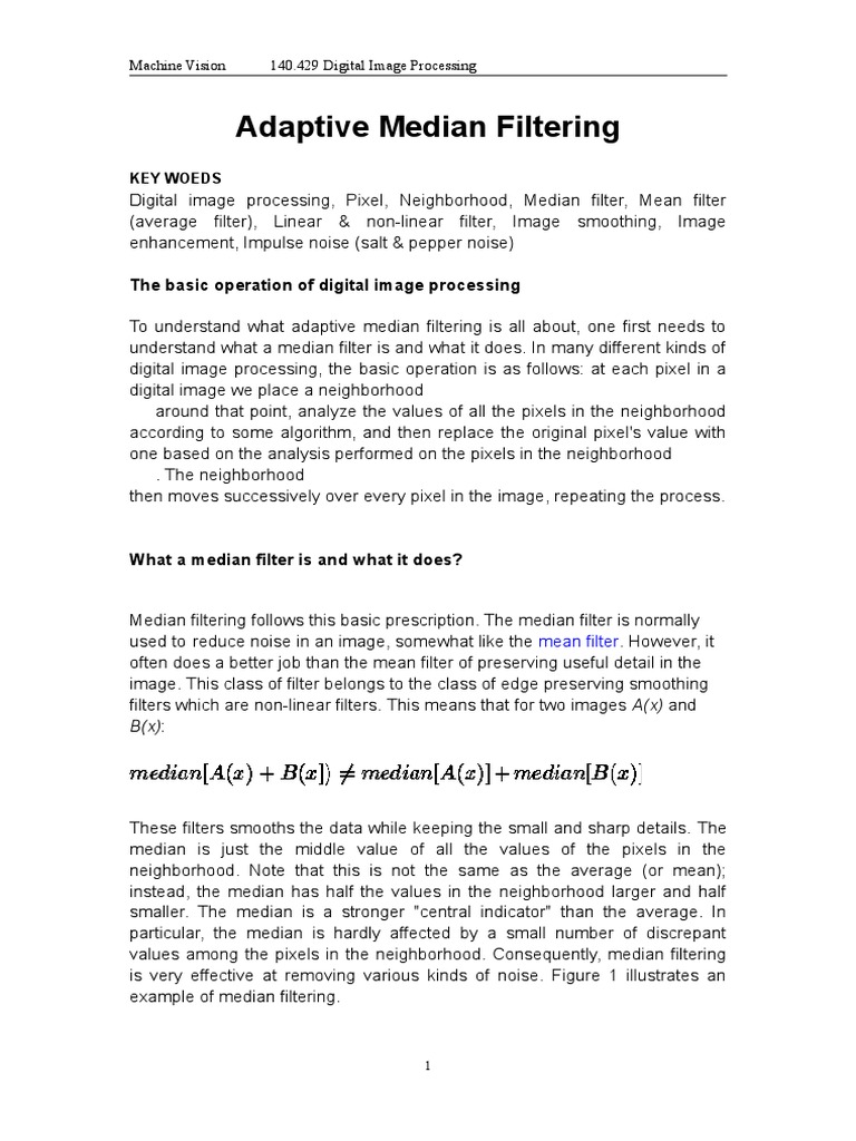 Adaptive Median Filtering | PDF | Pixel | Median