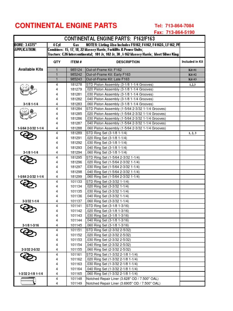 Continental F162 Parts List | PDF | Pump | Gear