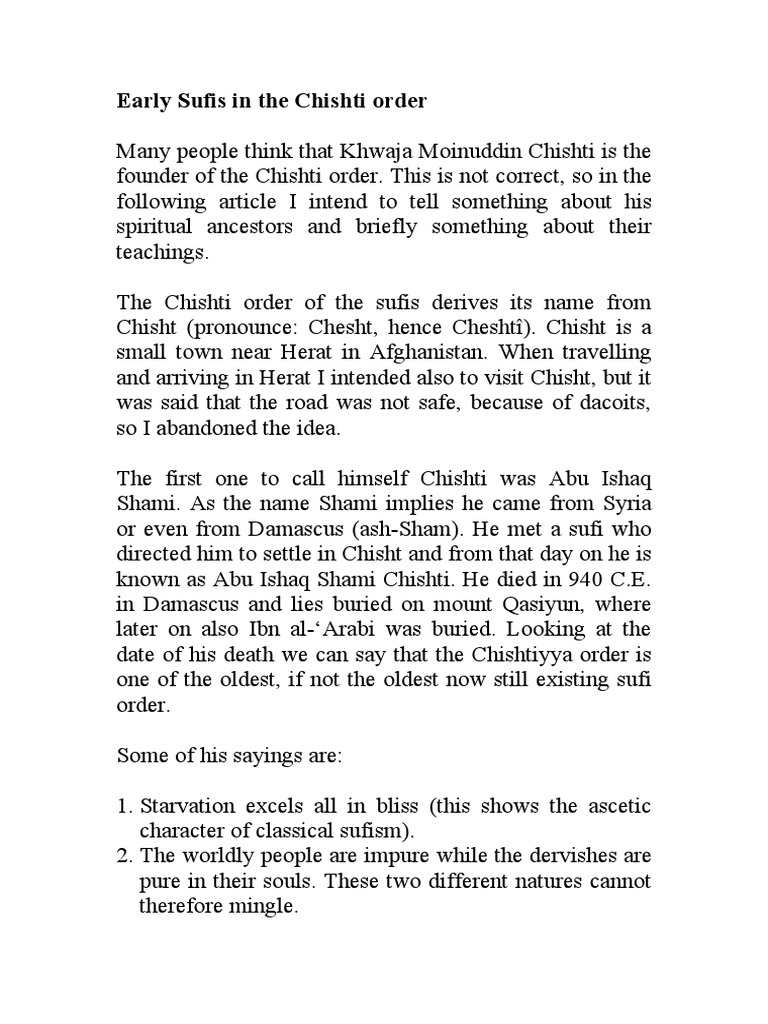 Early Sufis in The Chishti Order | PDF | Sufism | Islamic Mysticism