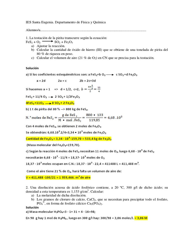 Reacciones Químicas y Cálculos Estequiométricos | PDF | Mole (Unidad ...