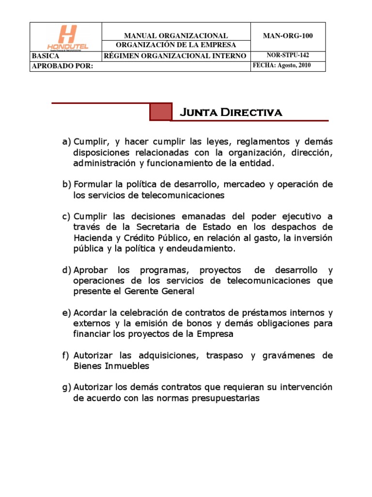 Funciones de la Junta Directiva de Hondutel | PDF | Regulación ...