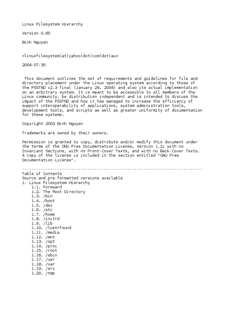 Linux File System Hierarchy Pdf File System Linux Distribution