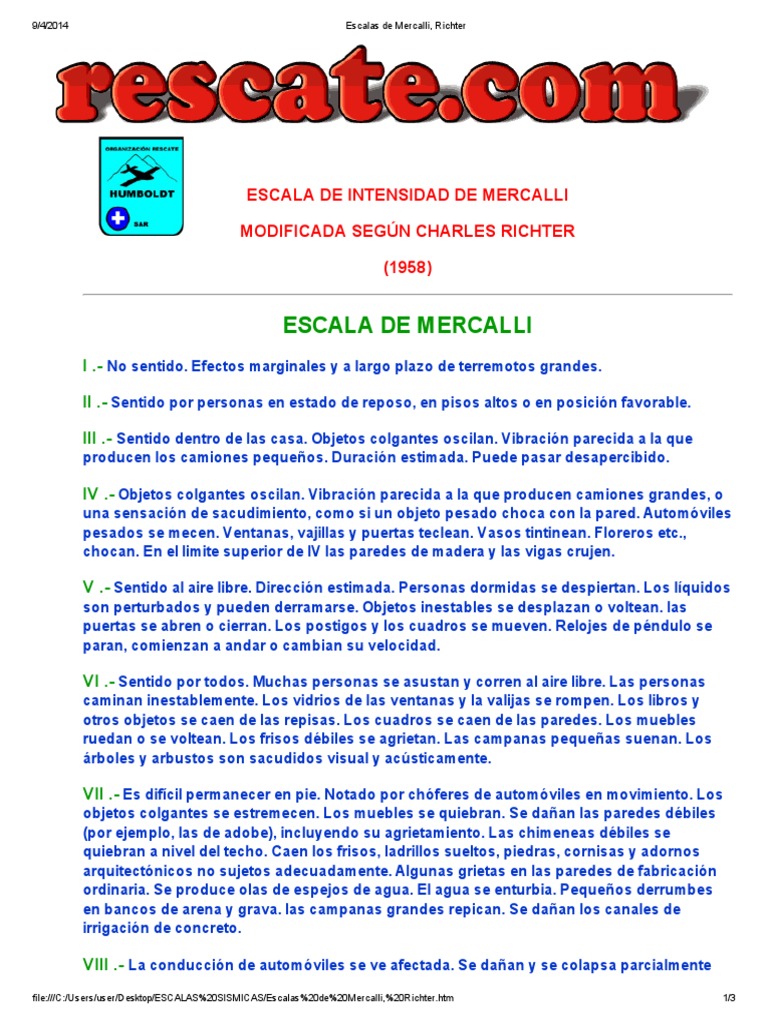 Escalas de Mercalli, Richter | PDF | Temblores | Ingeniería geotécnica