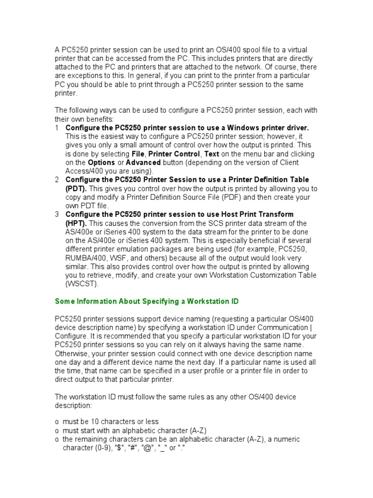A PC5250 Printer Session On AS400 | PDF | Printer (Computing) | Printing