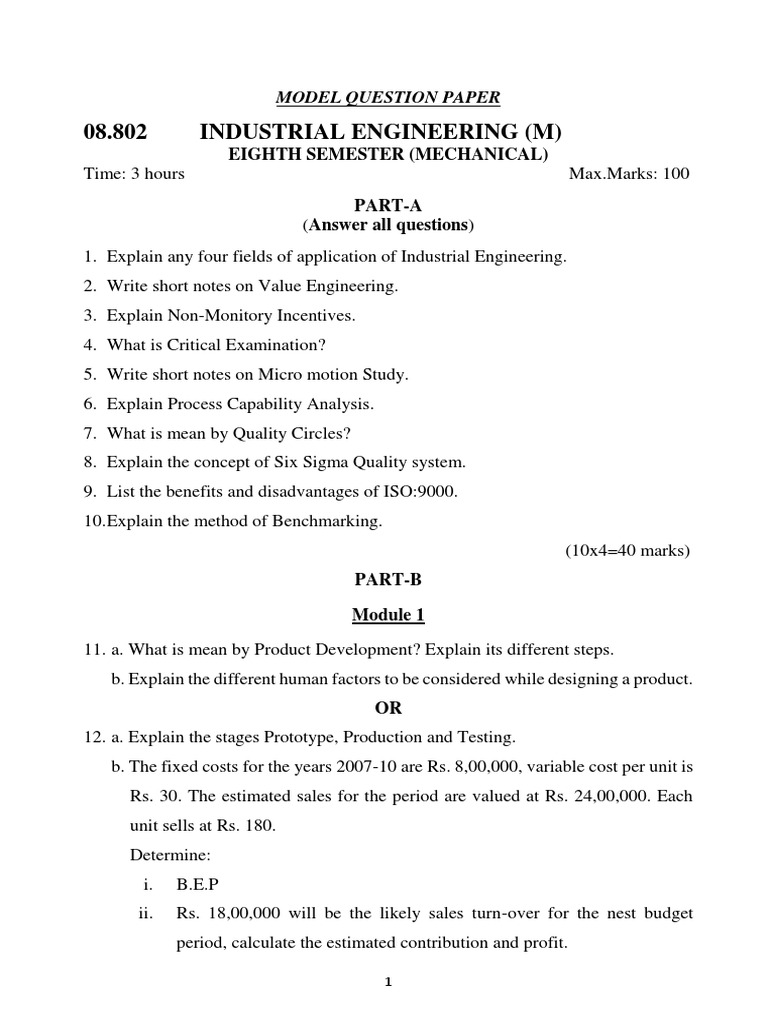 Industrial Engineering Model Question Paper | Download Free PDF ...