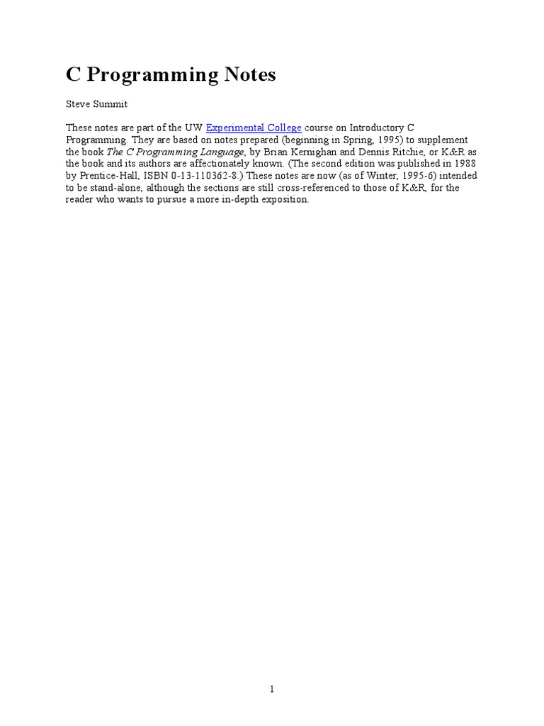 C Programming Notes Pdf Integer Computer Science C Programming 5430