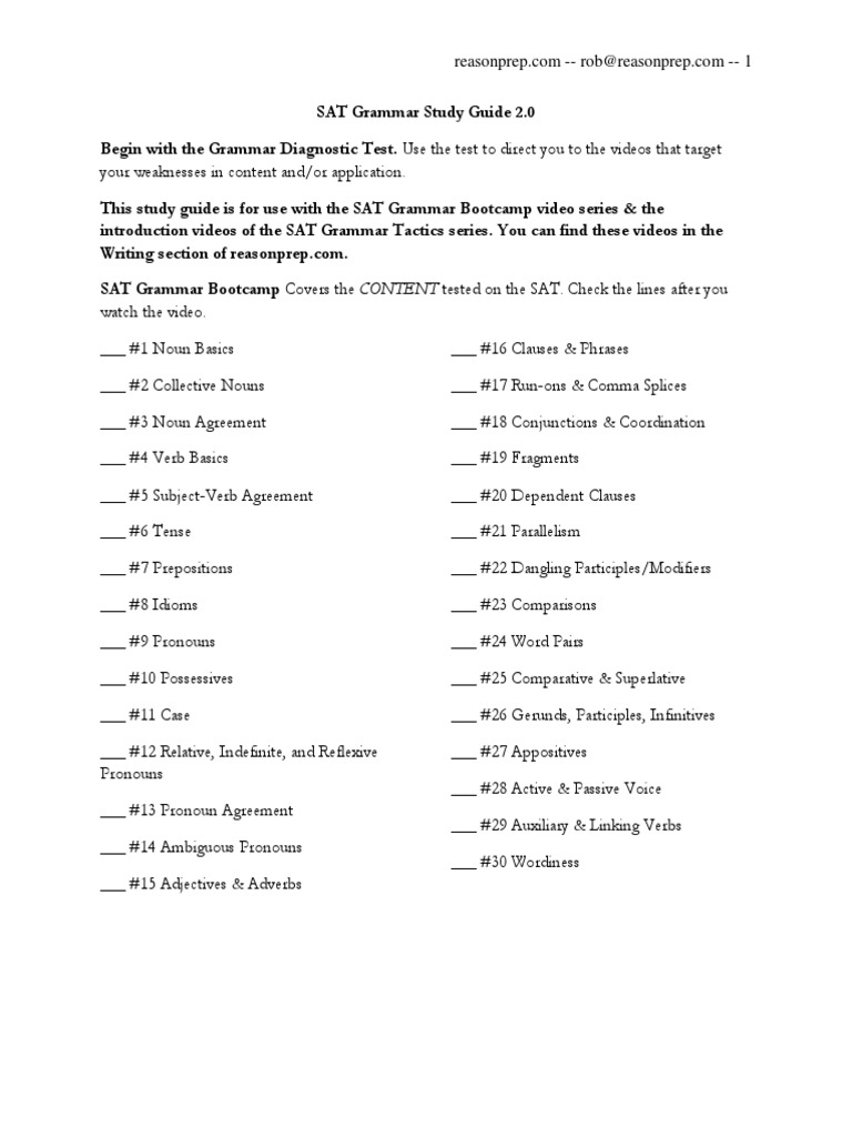SAT Grammar Study Guide 2.0 | PDF | Verb | Pronoun