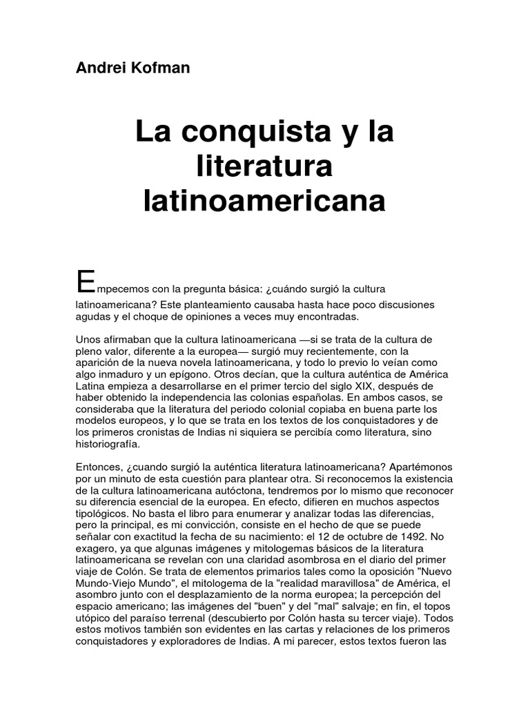 La Conquista y La Literatura Latinoamericana | PDF | Colonización ...