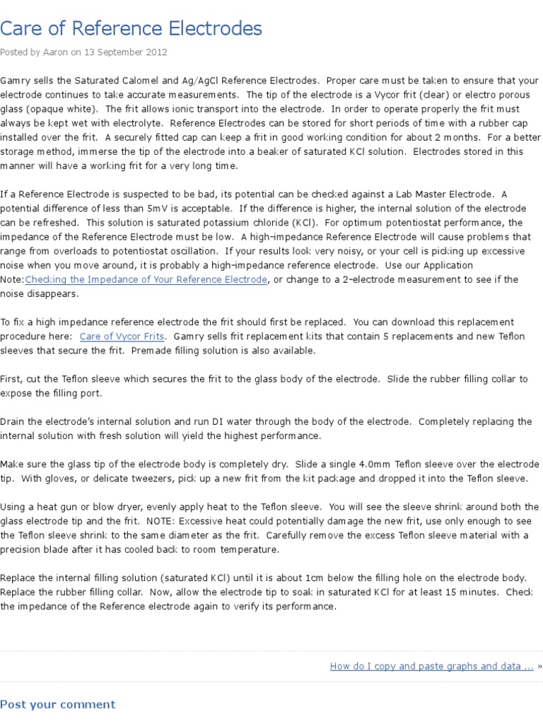 Care of Reference Electrodes Gamry Instruments | PDF | Physical Chemistry | Chemistry
