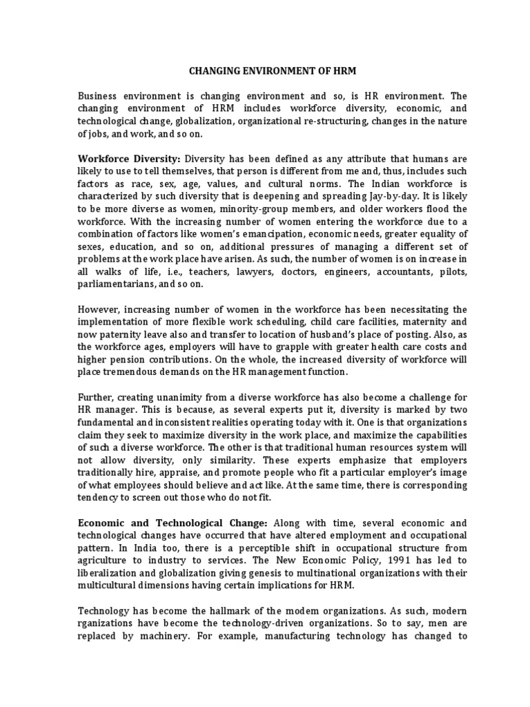 Changing Environment of HRM | PDF | Diversity (Business) | Human ...