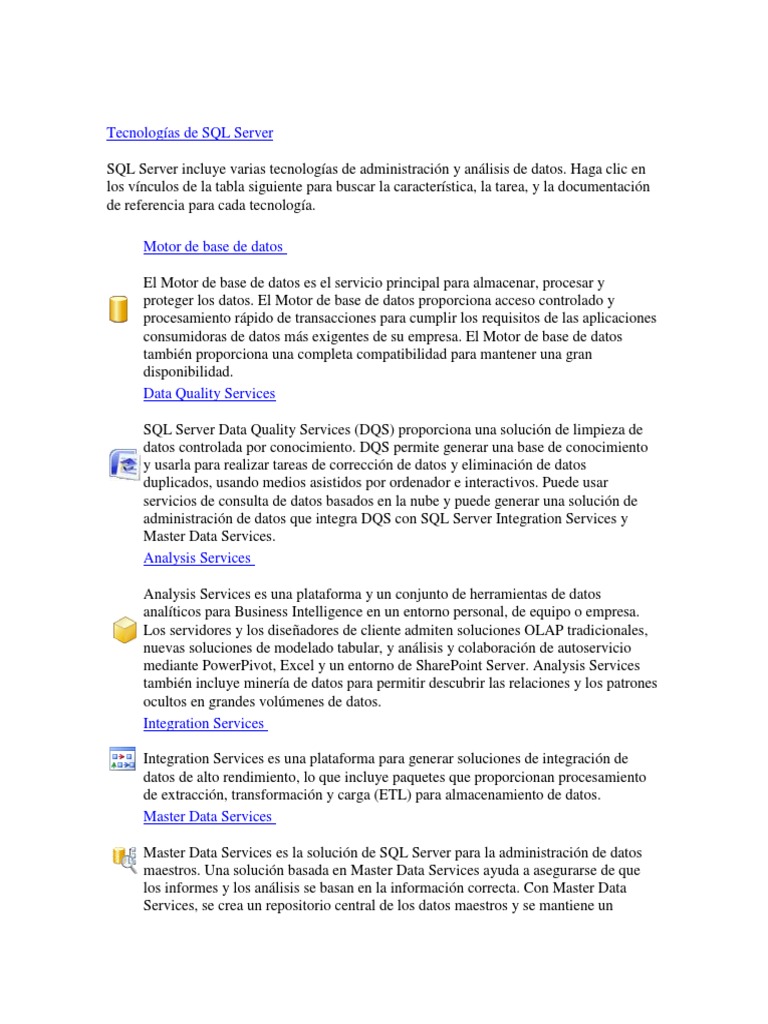 Tecnologías de SQL Server | PDF | Servidor SQL de Microsoft | Apoyo