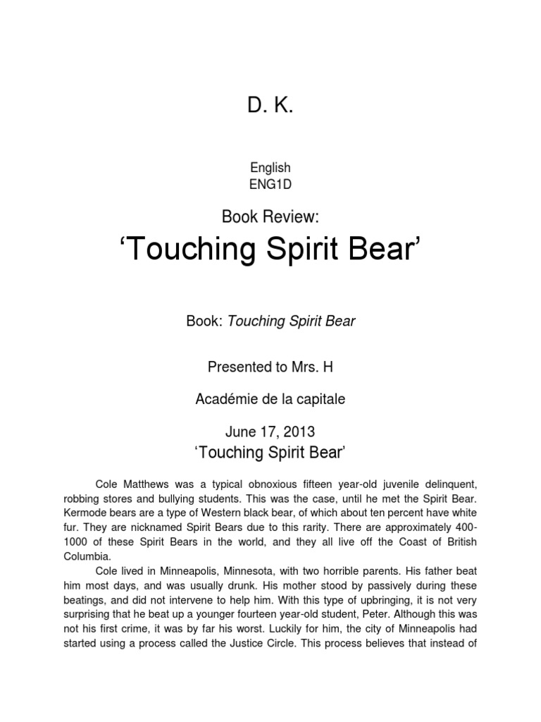 Touching Spirit Bear : Book Review | Download Free PDF | Crime ...