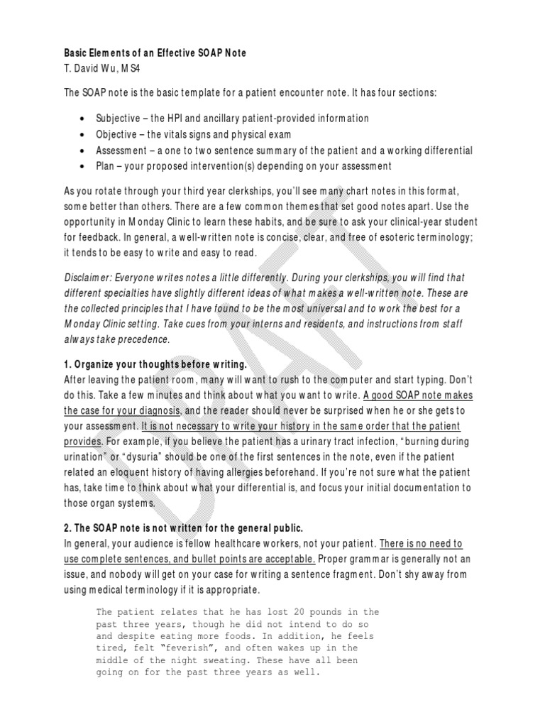 SOAP Note Advice | PDF | Back Pain | Clinical Medicine