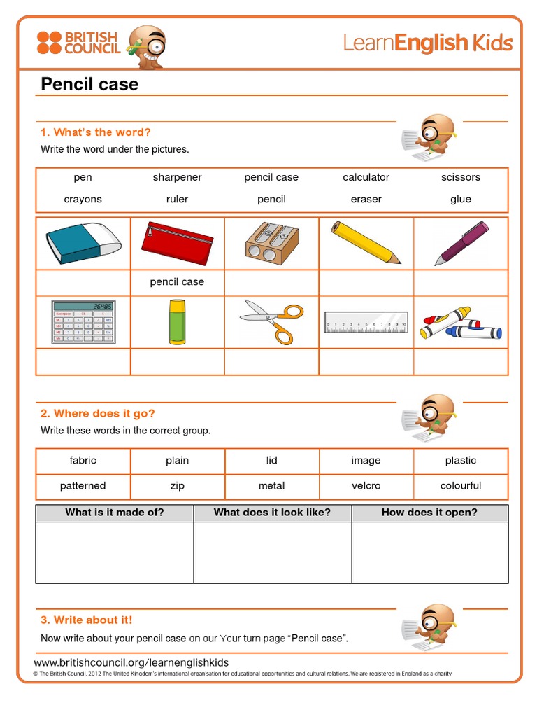 Yourturn Pencil Case Worksheet | PDF