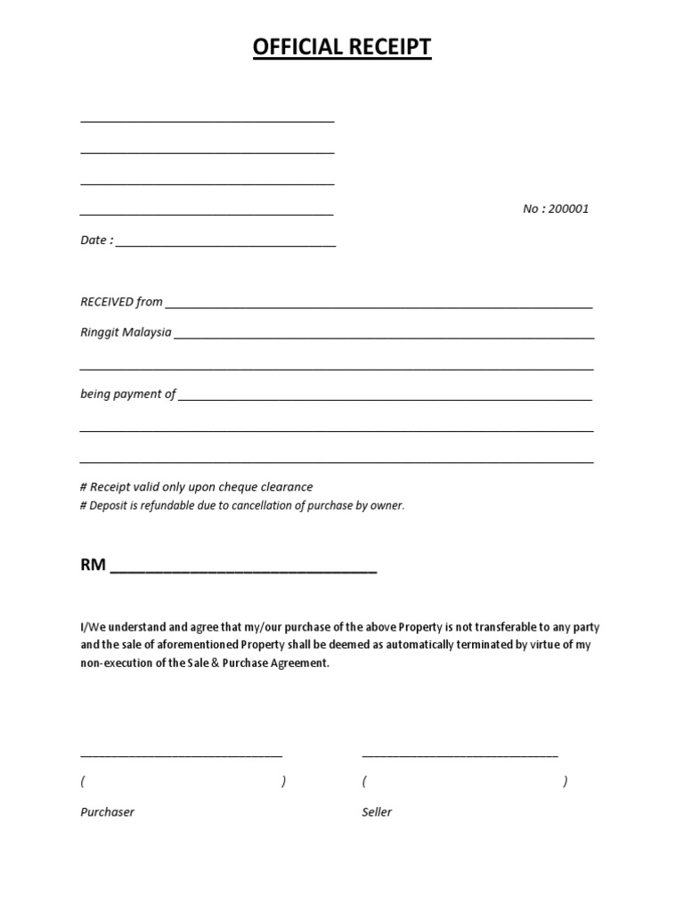 Official Receipt Template Malaysia | PDF