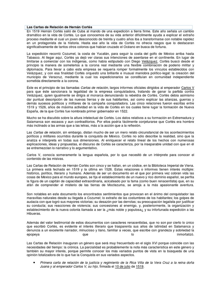 Las cartas de cortés | PDF | Hernán Cortés | México colonial