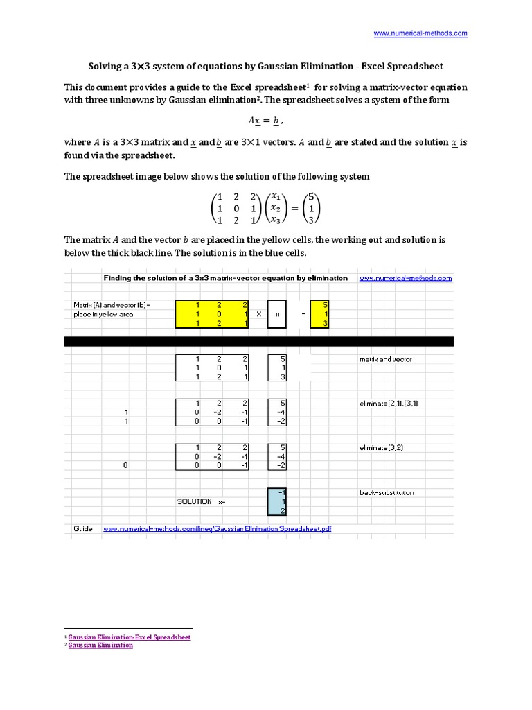 Gaussian Elimination for 3x3 Systems in Excel | PDF | Matrix ...