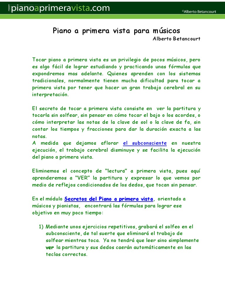 Aprende Piano a Primera Vista Rápido | PDF | Acorde (Música) | Piano