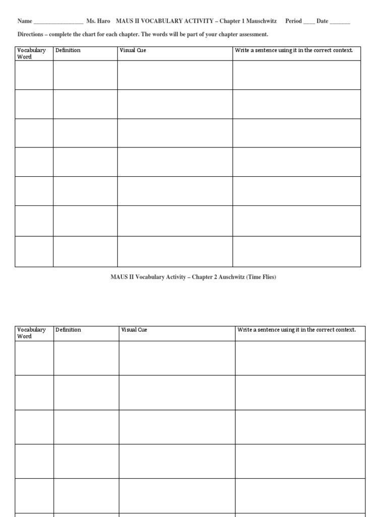 MAUS II Vocabulary Activities Guide | PDF