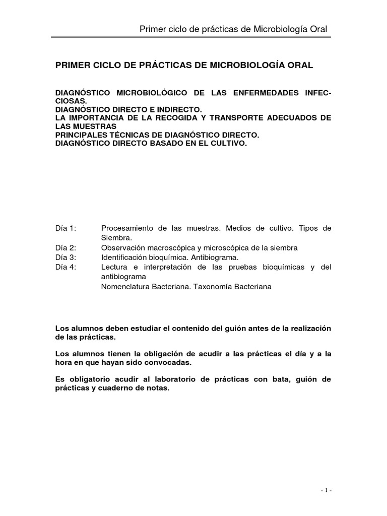 Guion Practicas Microbiologia Oral Ciclo 01 | PDF | Antibióticos | Las bacterias