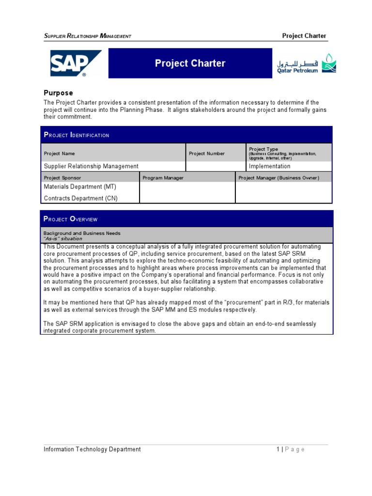 Temp Project Charter | PDF | Procurement | Sap Se