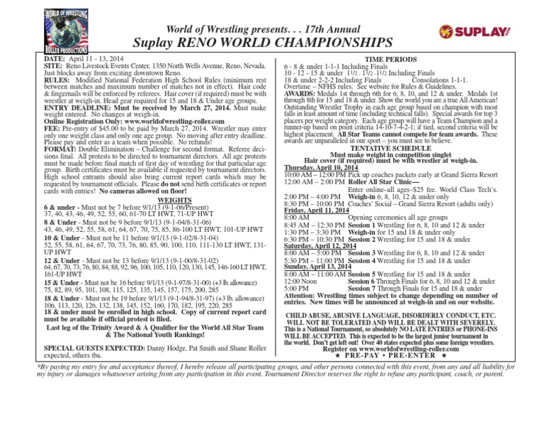 2014 Reno Worlds Info & Schedule | PDF | Sports