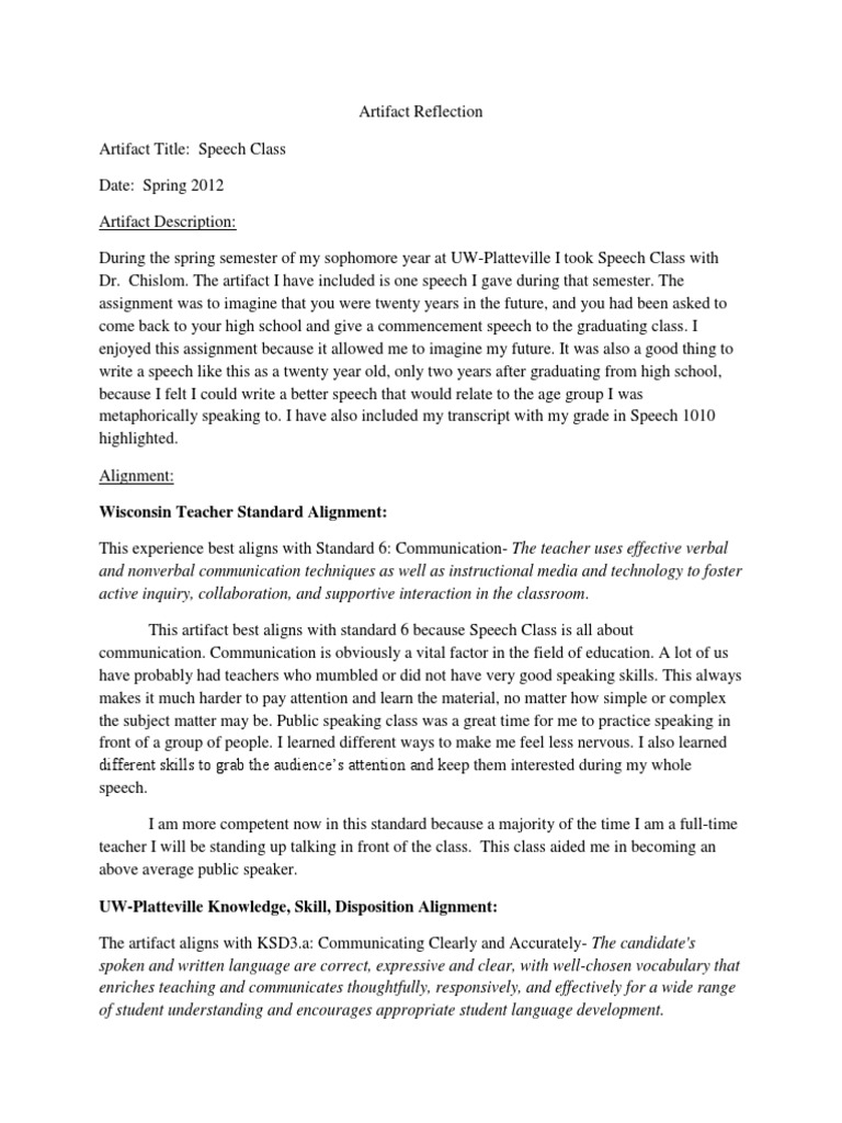 Standard 6 Artifact Reflection | PDF | Public Speaking | Lesson Plan