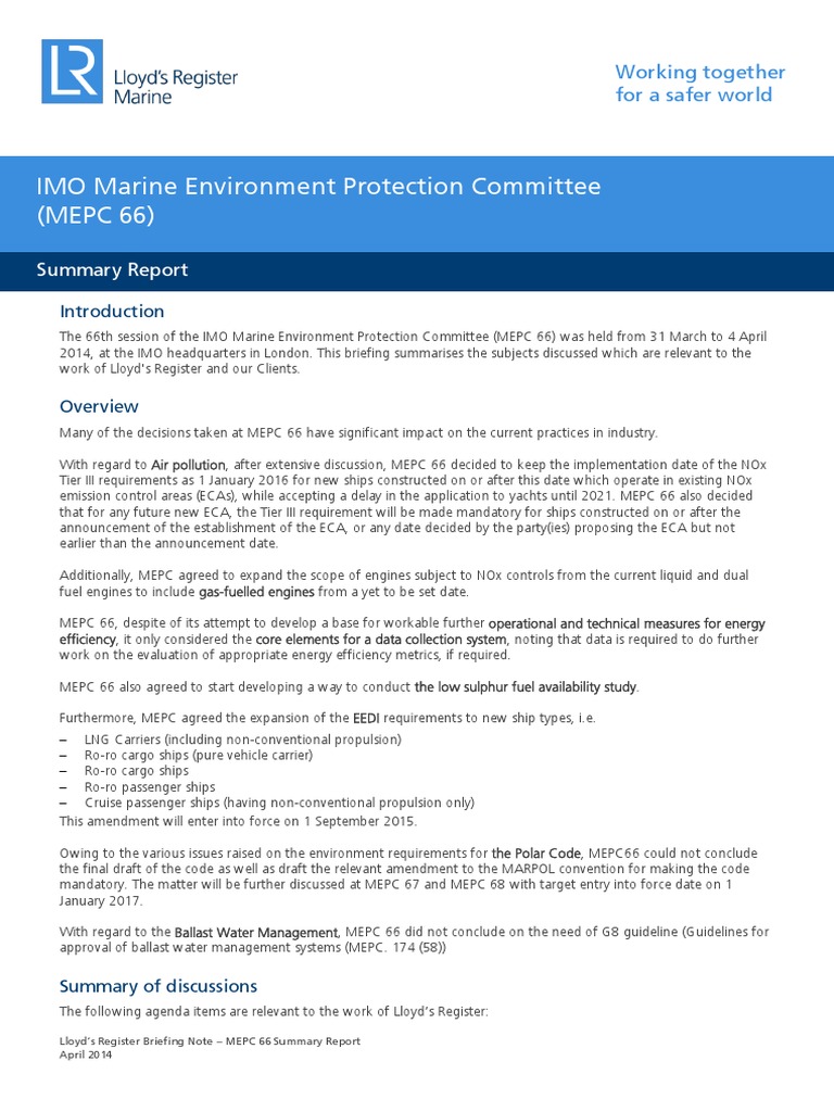 MEPC 66 - LR Summary Report | PDF | Marine Propulsion | Oil Tanker