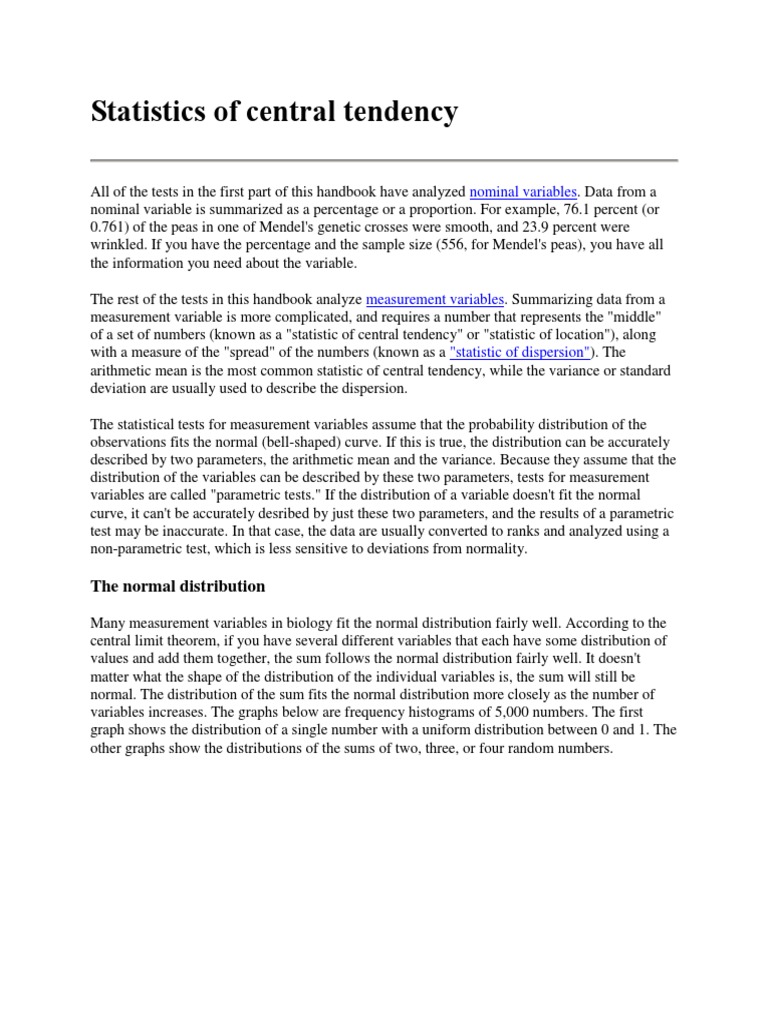 Statistics of Central Tendency | PDF | Arithmetic Mean | Normal ...