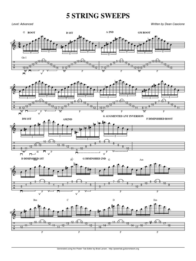 5 String Sweep Patterns Dean Cascione | PDF
