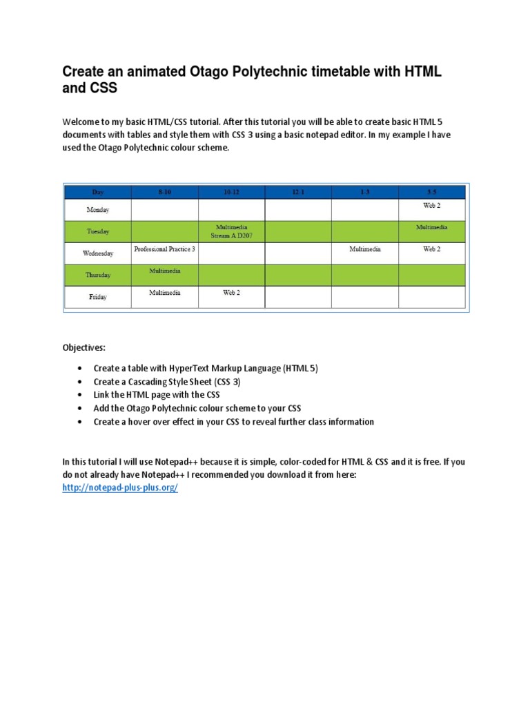 Animated Otago Polytechnic Timetable | PDF | Cascading Style Sheets | Html