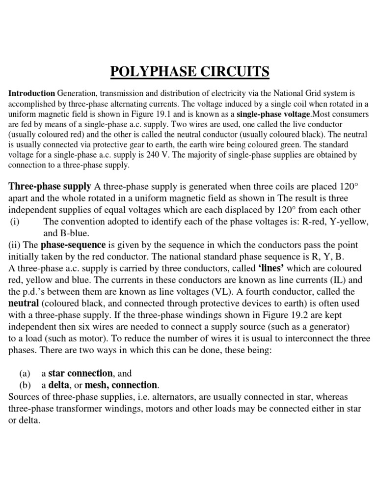 Polyphase Circuits: Three-Phase Supply A Three-Phase Supply Is ...