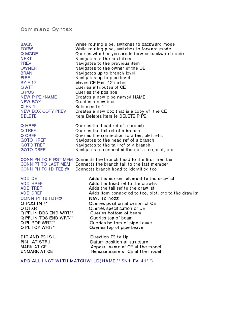 Pdms Command Syntax 1 Pdf