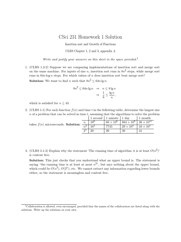 Csci 231 Homework 1 Solution: Insertion Sort and Growth of Functions ...