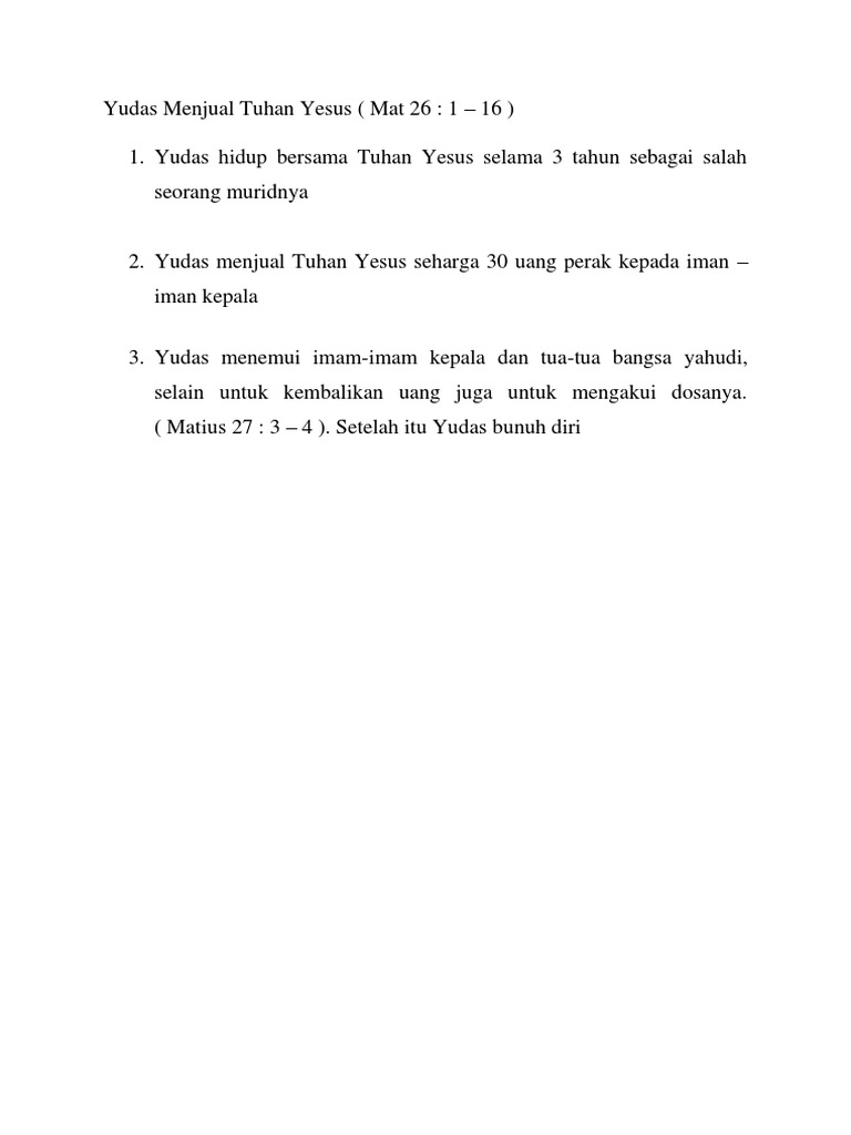 Yudas Menjual Tuhan Yesus | PDF | Agama & Spiritualitas